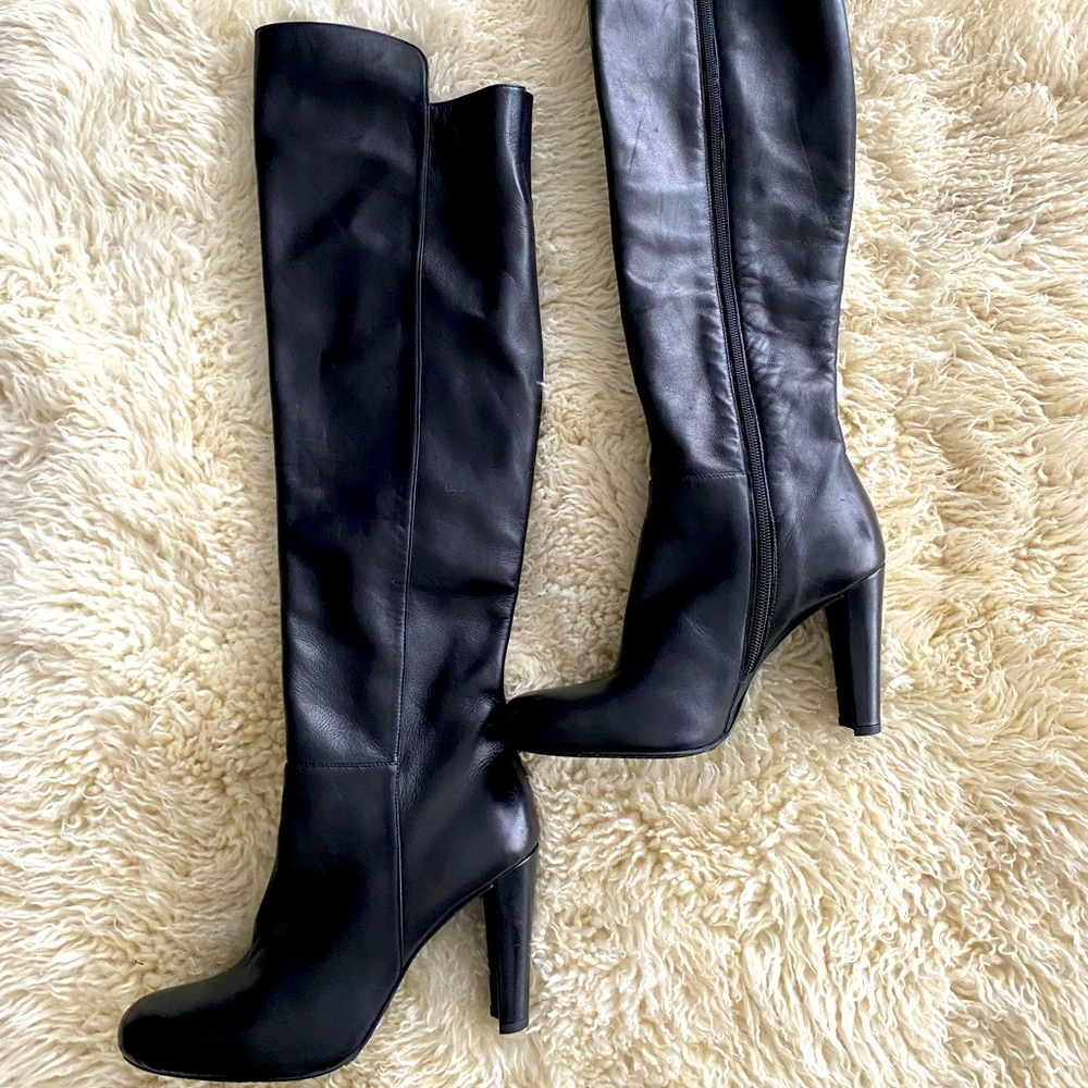Stuart Weissman Black Leather Knee High Boots 7 New P… - Gem